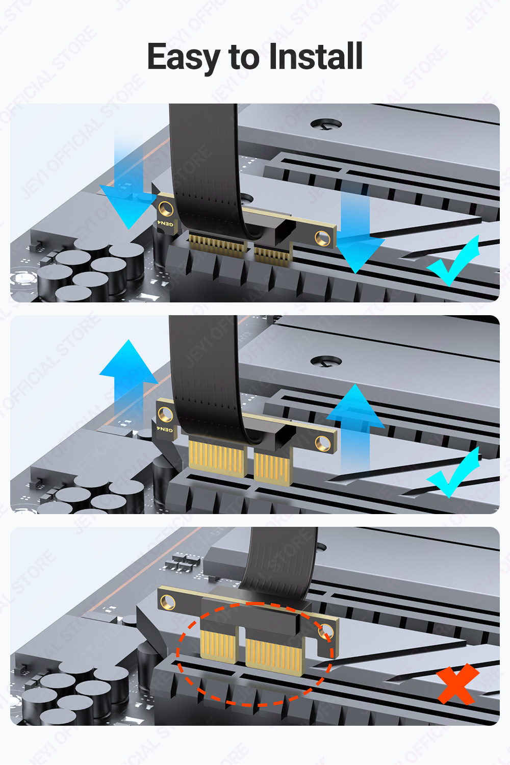 JEYI PCIe 3.0/4.0 X1 Riser Cable, 90° Right Angle PCI Express X1 ...