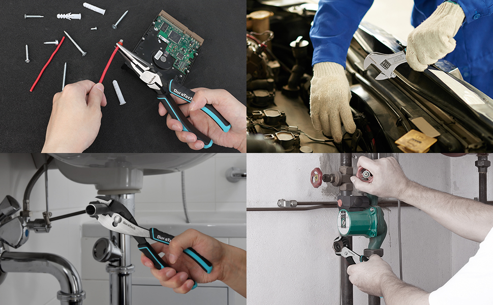 Duratech 4-Piece Pliers and Adjustable Wrench Set, Heavy-Duty Hand Tool ...