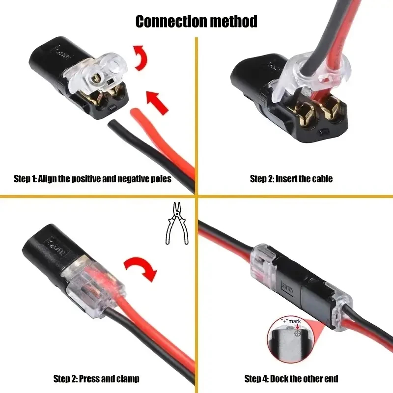 100Pcs D2 2Pin Wire Connectors No-Stripping Quick Cable Connectors Dual ...