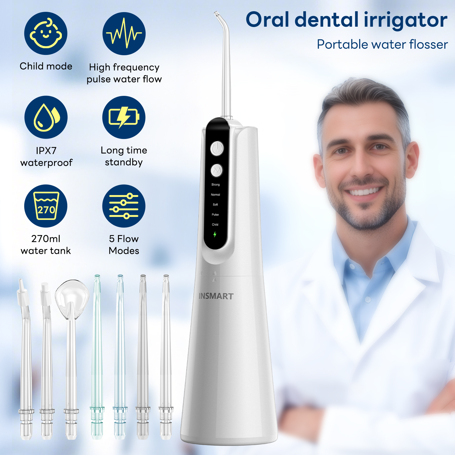 INSMART New Smart Water Flosser 6 nozzles 5 modes DIY Water Floss Teeth ...