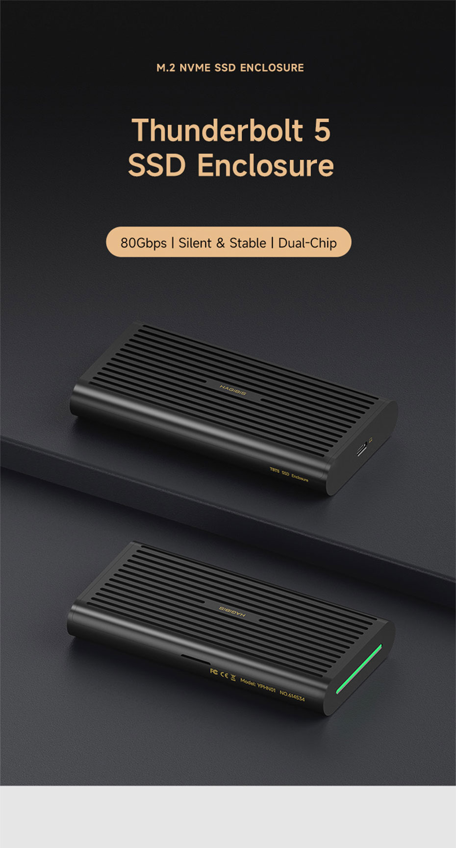 Hagibis 80Gbps M.2 NVMe SSD Enclosure Compatible with Thunderbolt 5/4/3 ...