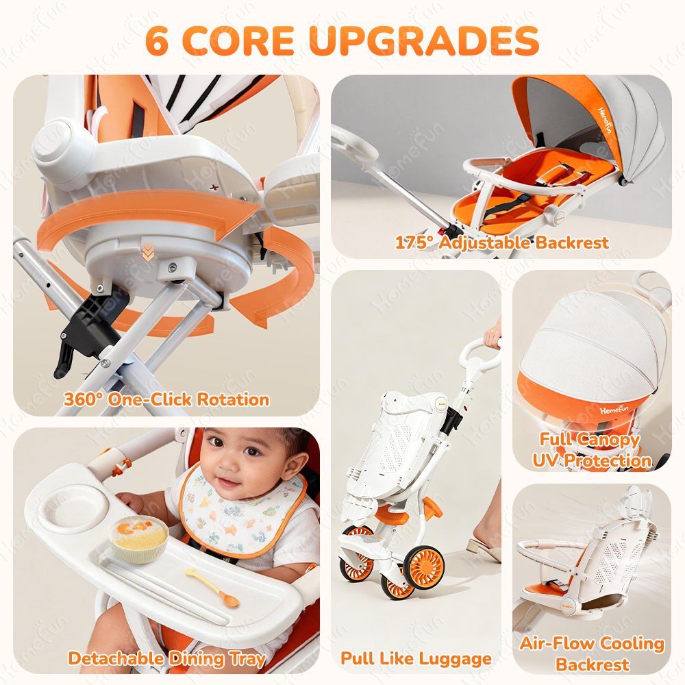 HOMEFUN Baby Stroller Rotates 360° Can Sit And Lie Down Convenient ...