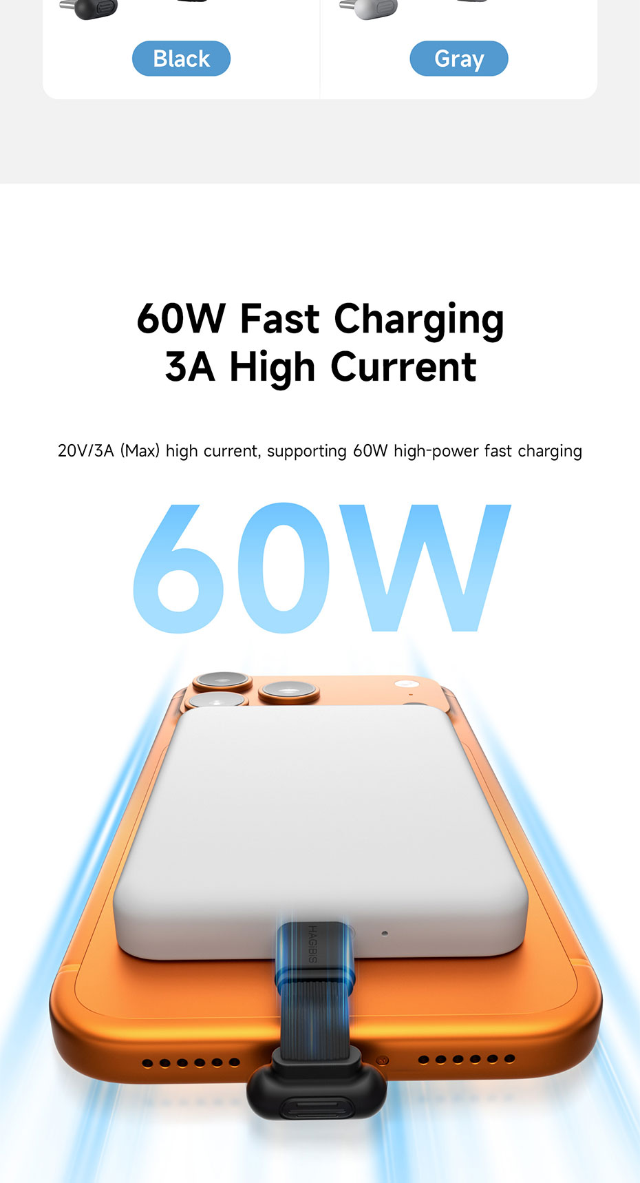 Hagibis USB C Right Angle Cable Short 90 Degree Type-C Power Bank Fast ...