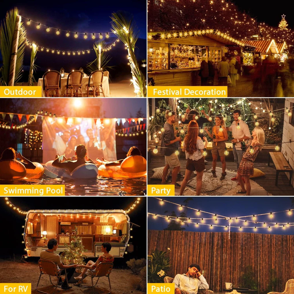 G40 Outdoor string lights Waterproof outdoor glass Tungsten filament 7m ...