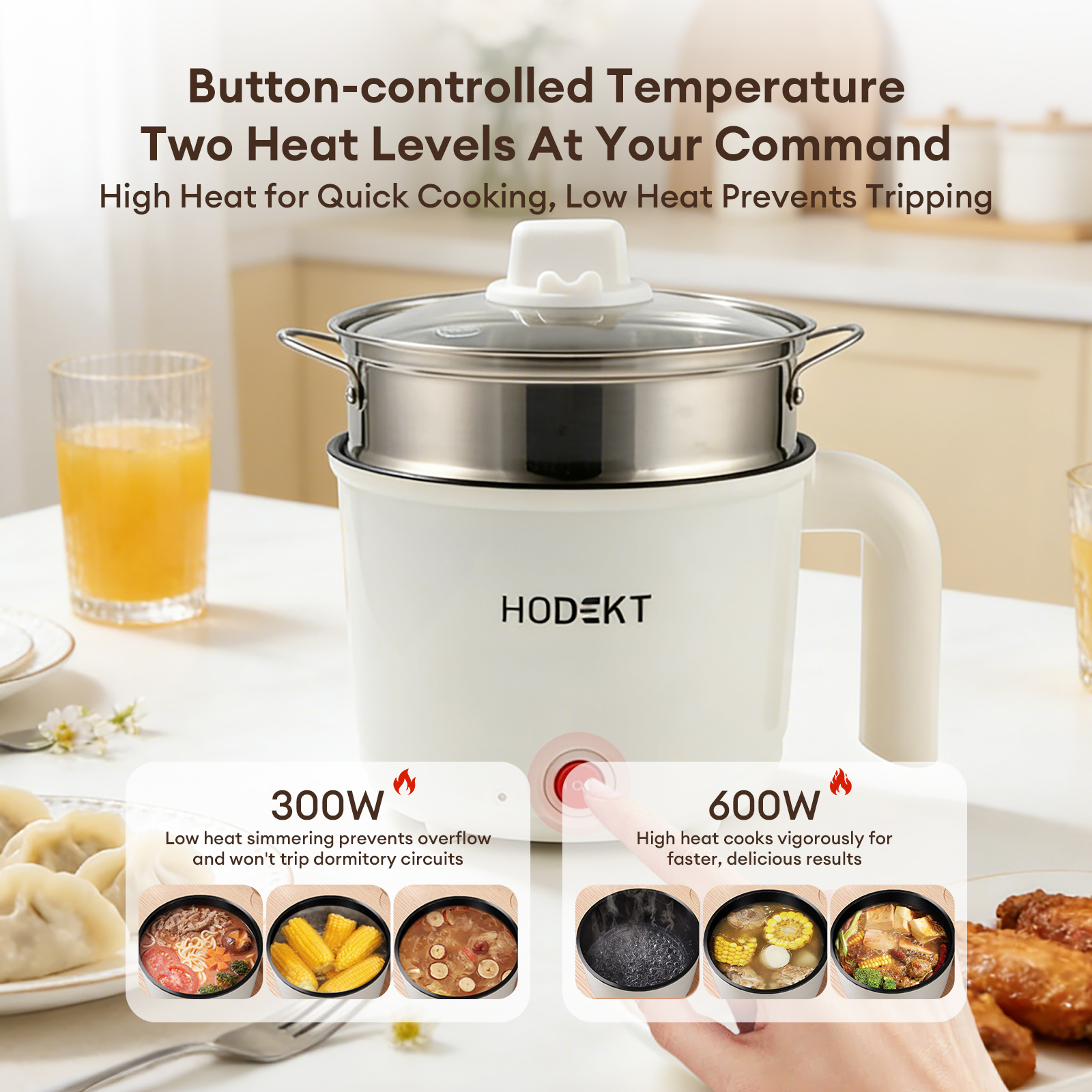 HODEKT 1.5L Electric Frying Pan Rice Portable Mini Rice Cooker Periuk ...