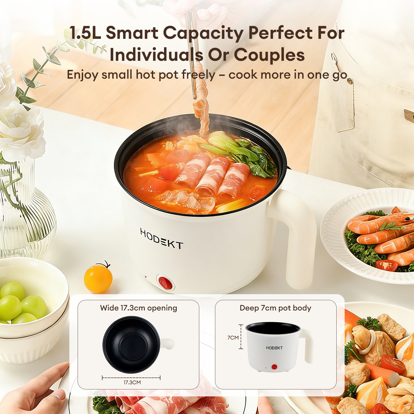 HODEKT 1.5L Electric Frying Pan Rice Portable Mini Rice Cooker Periuk ...