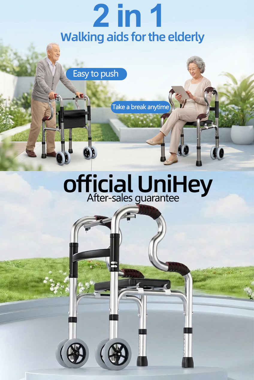 【UniHey】Walking Frame for Elderly Heavy Duty Foldable Walker with ...