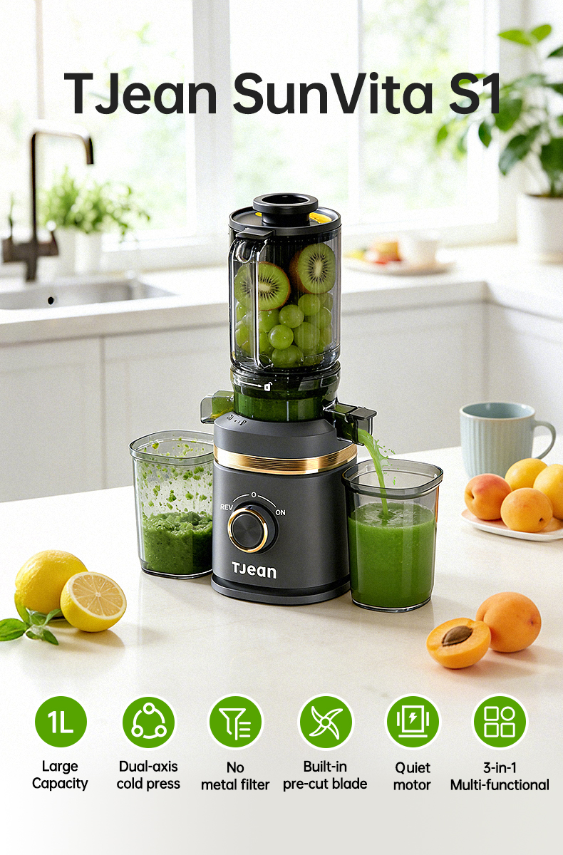 TJean 150W Masticating Cold Press SlowJuicer with 304 Stainless Steel ...