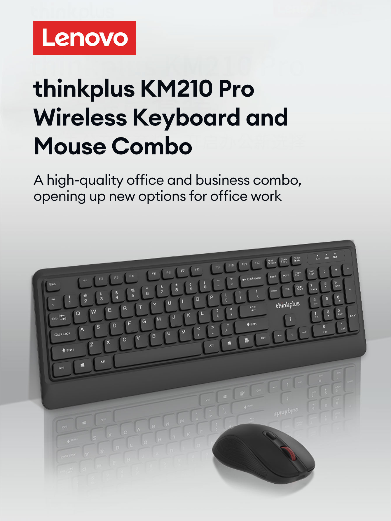 Lenovo KM210 Wireless Keyboard and Mouse Combo with Single Receiver and ...