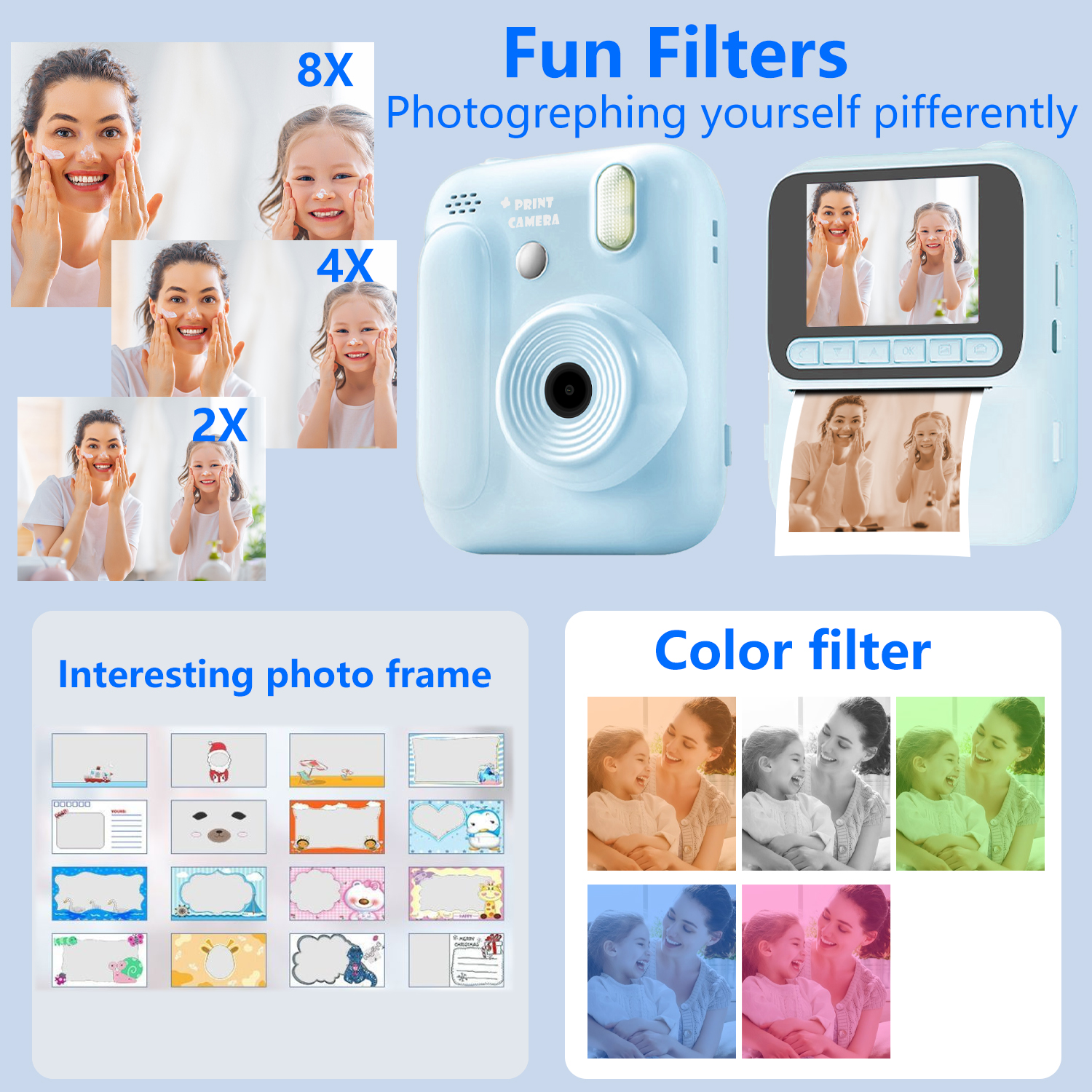 Instant Print Camera Selfie Mode with 32GB Card 4 Rolls Paper Bag for ...