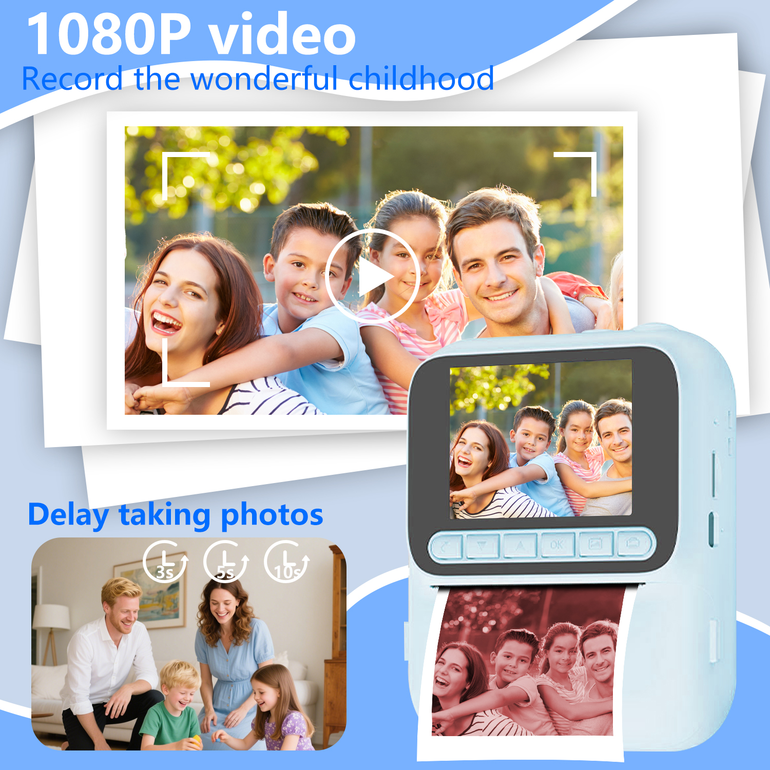Instant Print Camera Selfie Mode with 32GB Card 4 Rolls Paper Bag for ...
