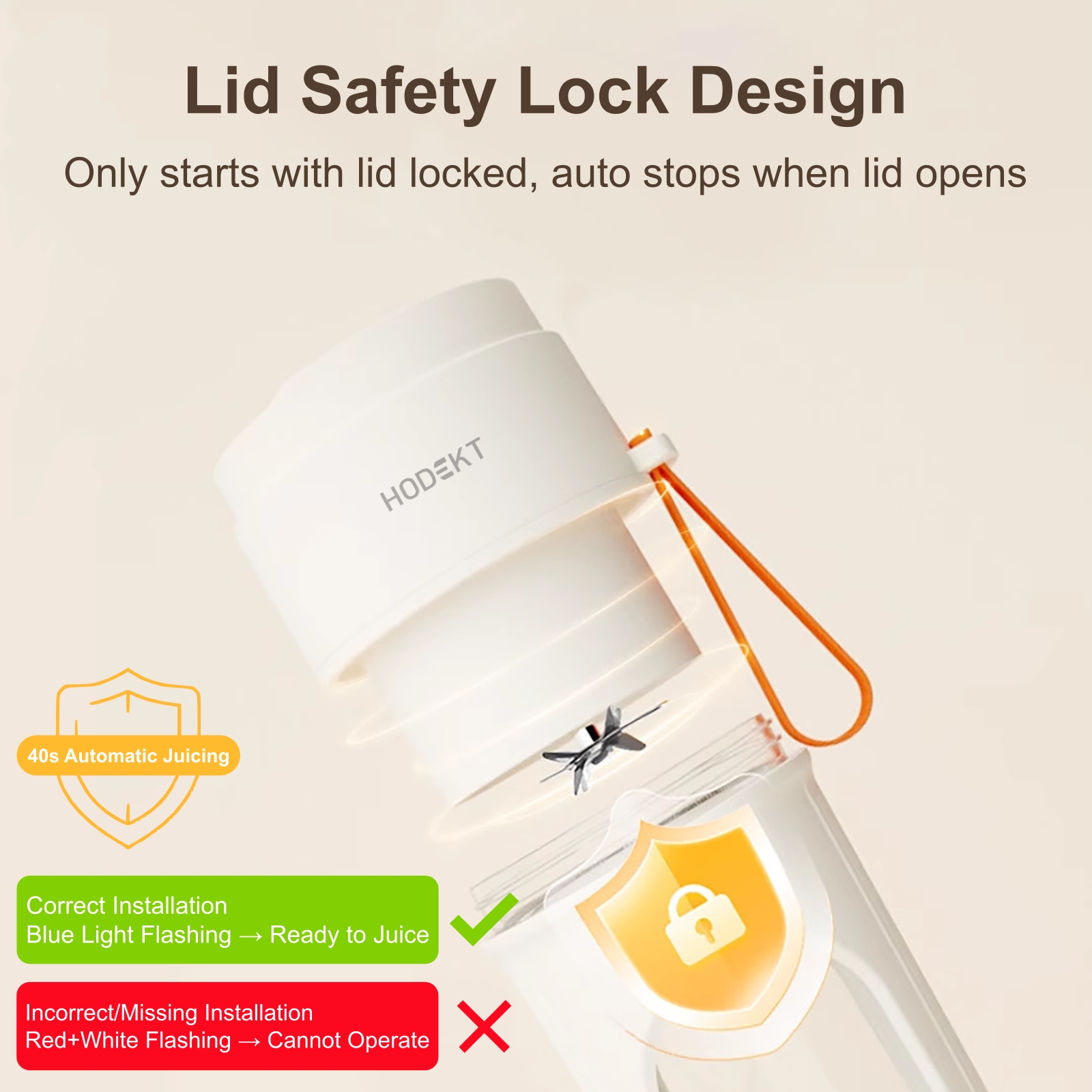 HODEKT Portable Juicer Cup 400ML Wireless Electric Juicer Type-C ...