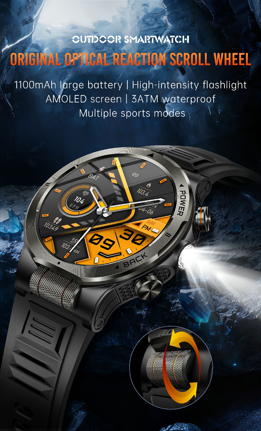 2026New Induction Roller Smart Watch AMOLED 1100mAh Battery GPS Motion ...