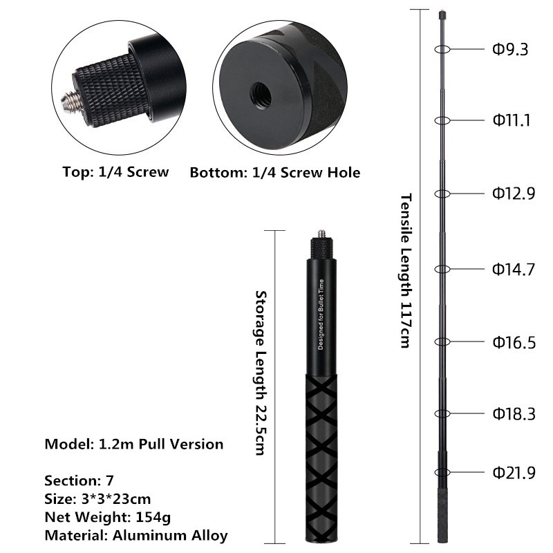 New 2026 1.2m Ultra-Long Carbon Fiber Invisible Selfie Stick For ...
