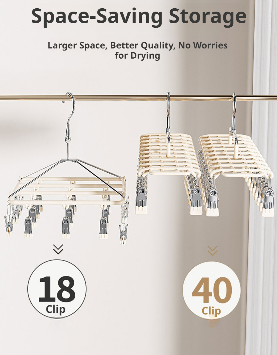 【40 Clips】Stainless Steel Sock Drying Rack Hanger for Sock Bra ...