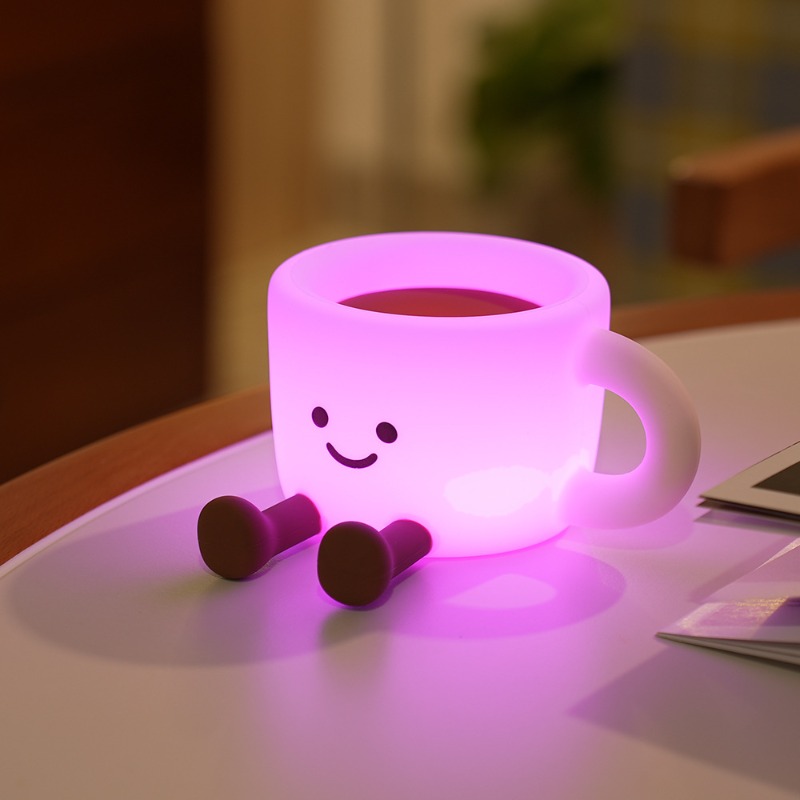 Coffee Cup Silicone Night Light USB Rechargeable RGB &Warm Dimmable Tap ...