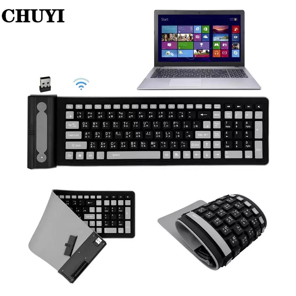 CHUYI Wireless Keyboard 107 Key 2.4G Silicone Foldable Flexible Usb ...