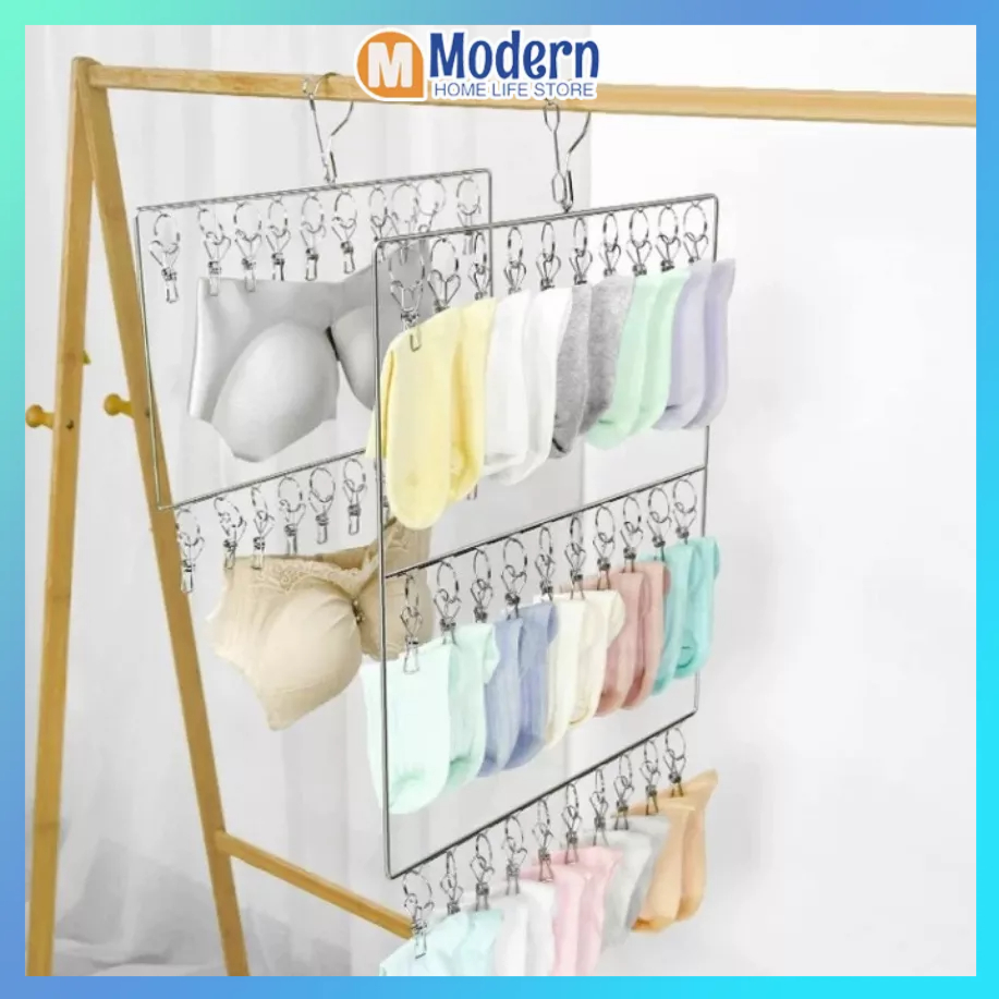 2-3 Layers Stainless Steel Laundry Drying Rack Clothes Hanger with 30 ...
