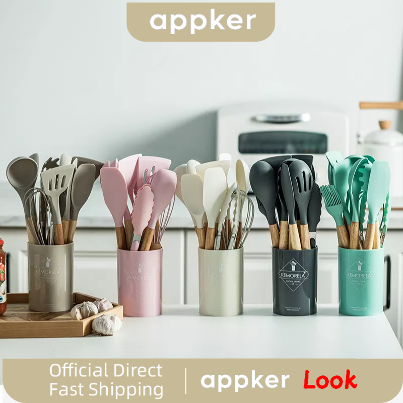 APPKER 13Pcs Cooking Tools Kitchen Cookware Non-Stick Wooden Handle Set ...