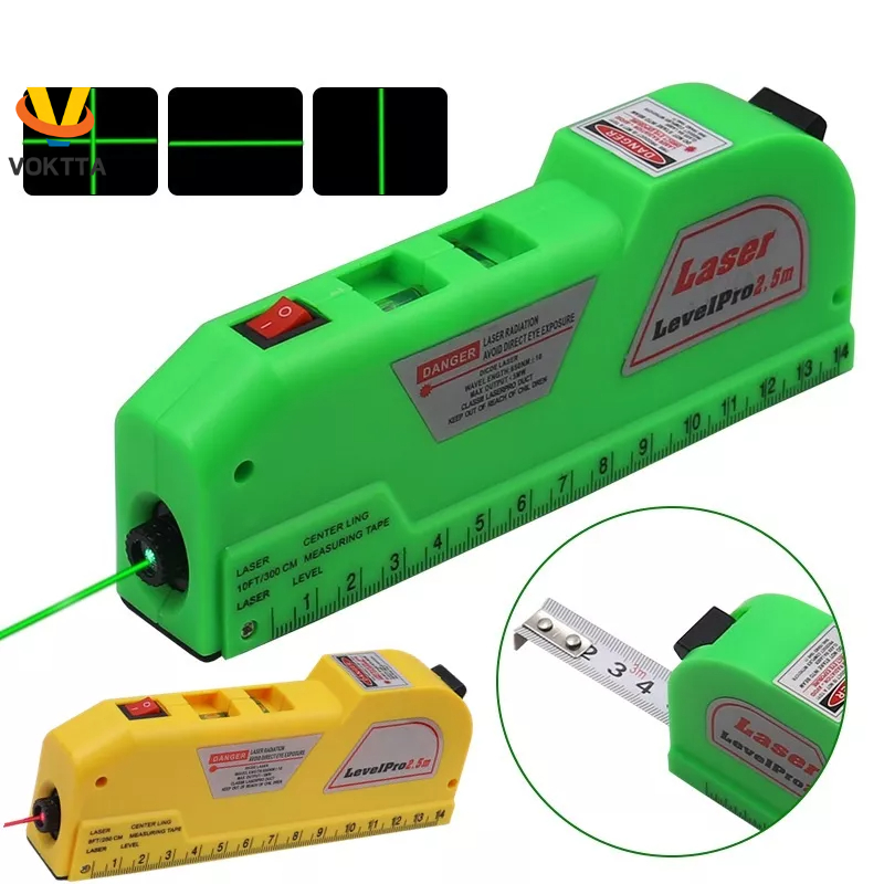 VOKTTA Multipurpose Level Laser Horizon Vertical Measure Tape Horizontal Ruler 4 in 1 Infrared ...