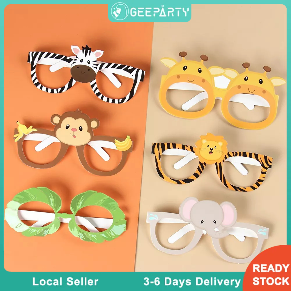 GeeParty 6 Pcs/Set Cartoon Animal Theme Paper Glasses Party Mask for ...