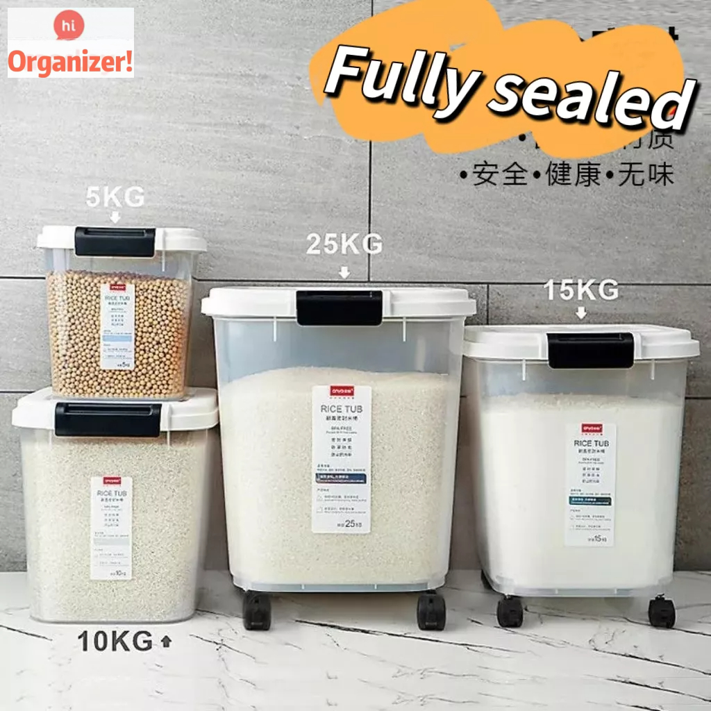 Moveable Whee 5kg 10kg Rice Storage with Wheels Pet Food Storage ...