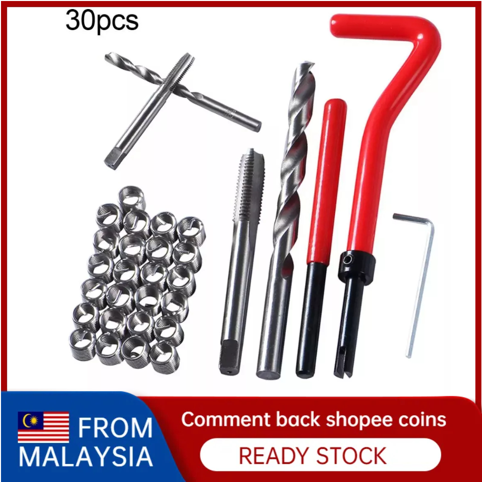 30Pcs M5 M6 M8 M10 M12 M14 Thread Repair Insert Tool Kit for Restoring Damaged Thread Twist ...
