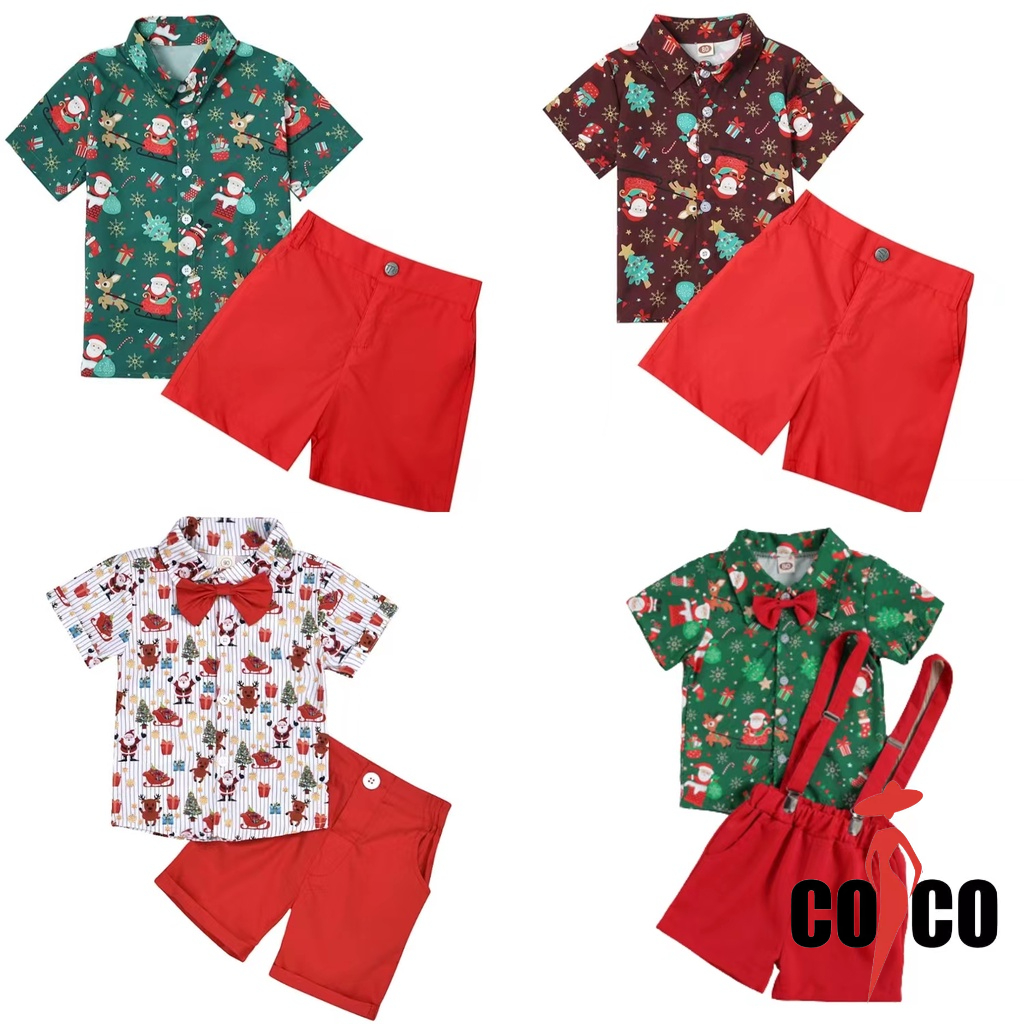 Boys Gentleman Suit Santa Bow Tie Short Sleeve Shirt Top Bib Christmas ...