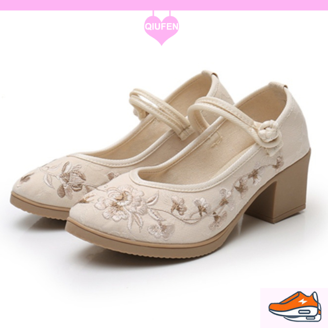 New Chinese ethnic style cotton heels for women wedges retro platform ...