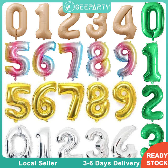 GeeParty 32 Inches Number Foil Balloon Digital 0-9 Helium Foil Balloons ...