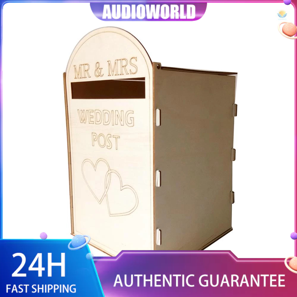 (spawd)DIY Wooden Wedding Mailbox Post Box with Lock Rustic Hollow Gift ...