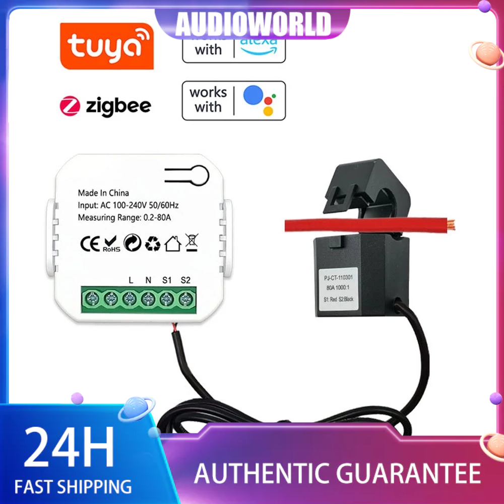 (spawd)Tuya ZigBee Energy Meter 80A Current Transformer Clamp KWh Power ...