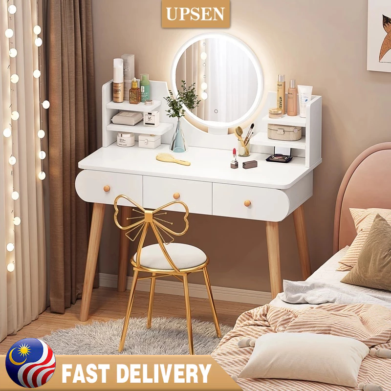 Dressing Table with LED Mirror Meja Solek With Drawer Storage Desk Meja ...