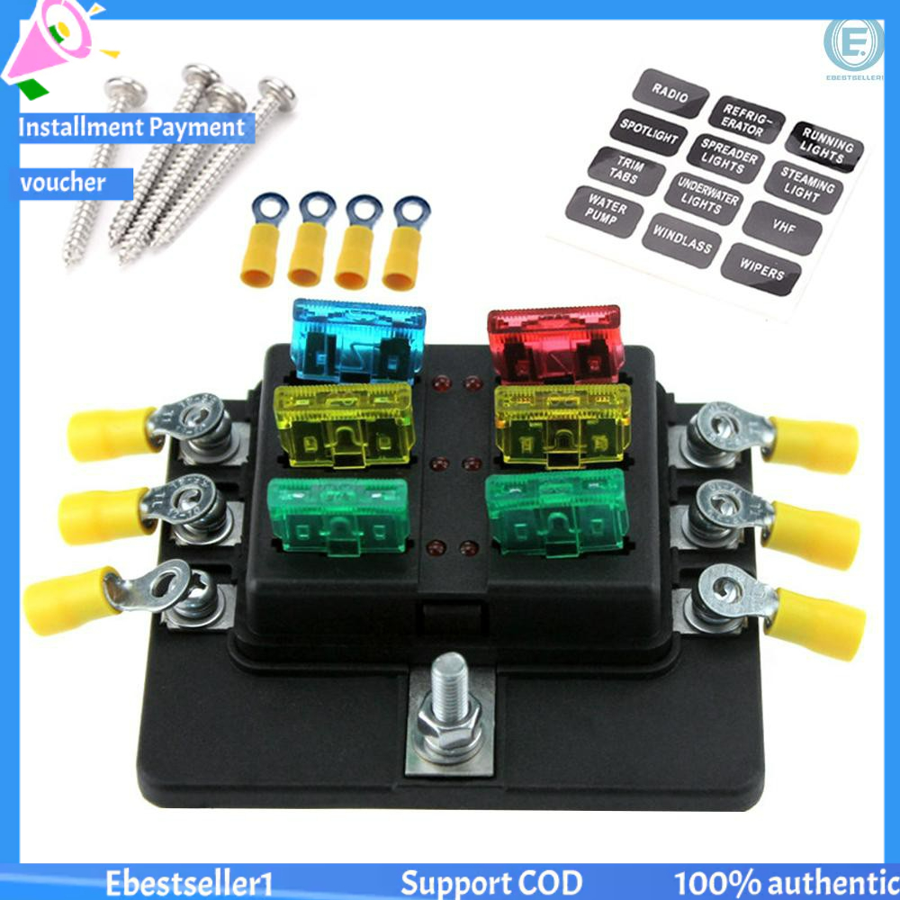 6 Way Blade Fuse Box Holder Standard Blade Fuse Blocks with LED ...