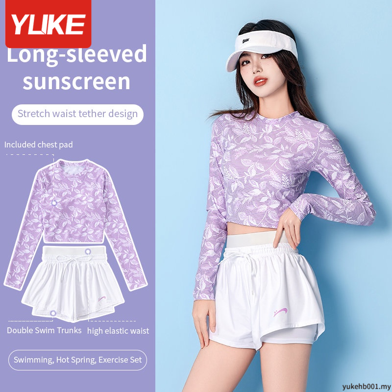 YUKE Swimming Suit Woman Fashion Two Piece Swimsuit Adult Long Sleeve Sun Protection Swimwear ...
