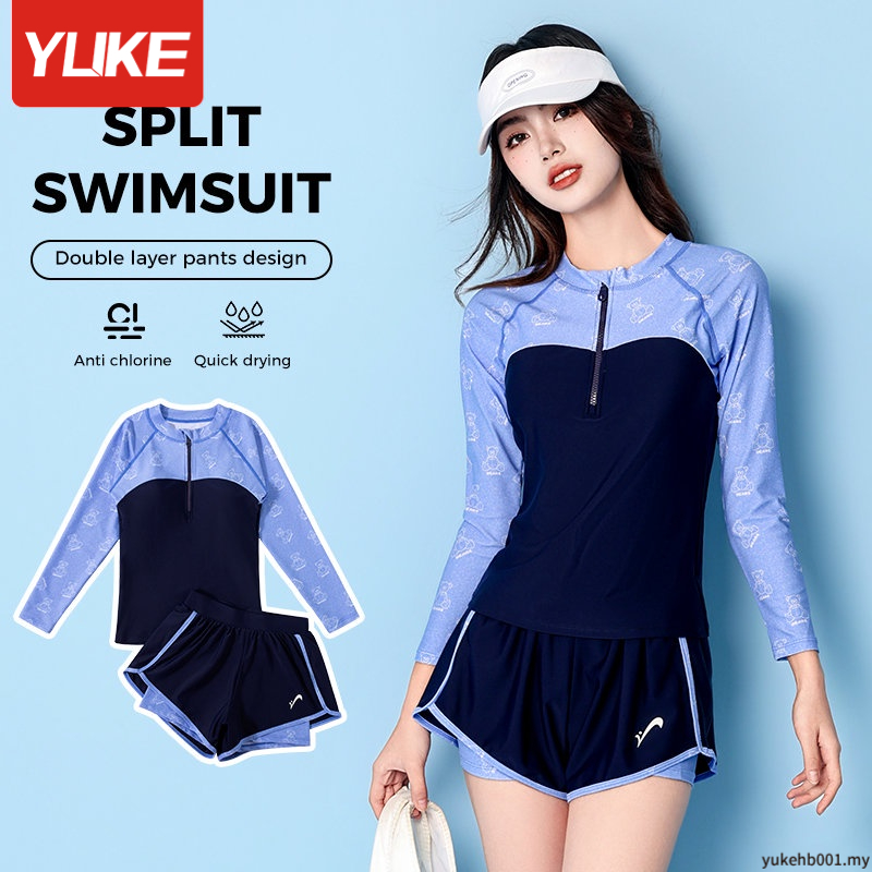 YUKE Women's Swimwear New Fashion Ladies Long Sleeve Sun Protection Two ...