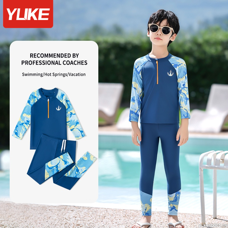 YUKE Swimming Suit Kid Long Sleeved Sun Protection Two Piece Swimsuit ...