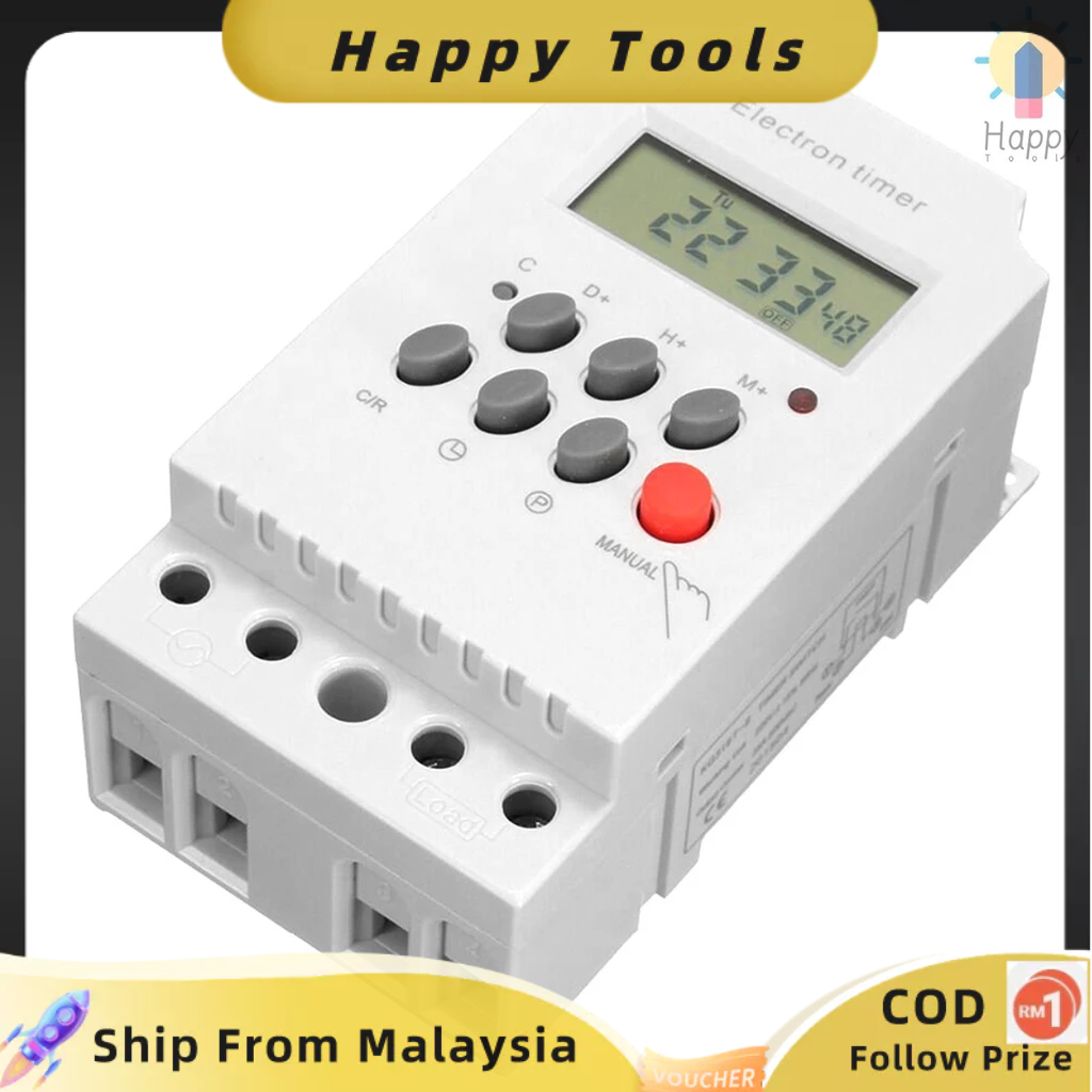 HTools AC 220V 25A Digital Programmable Timer Din Rail Electronic Timer Time Switch Controller ...