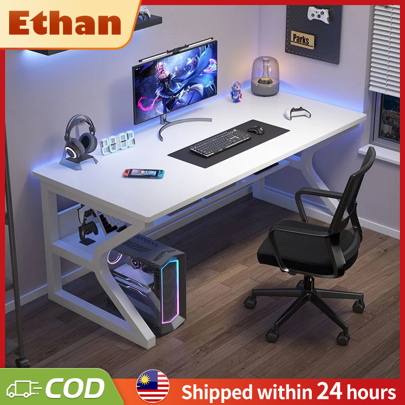 Double layer storage pc table office table meja belajar gaming table ...