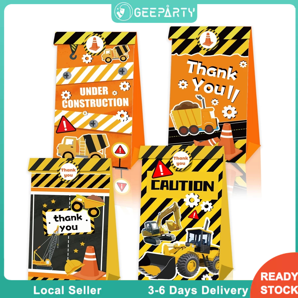 GeeParty 12pcs Construction Theme Engineer Excavator Kraft Paper ...