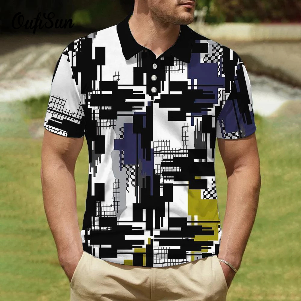 Men's Casual Polo Shirt Parquet Pattern Golf Shirt Geometric Printing ...