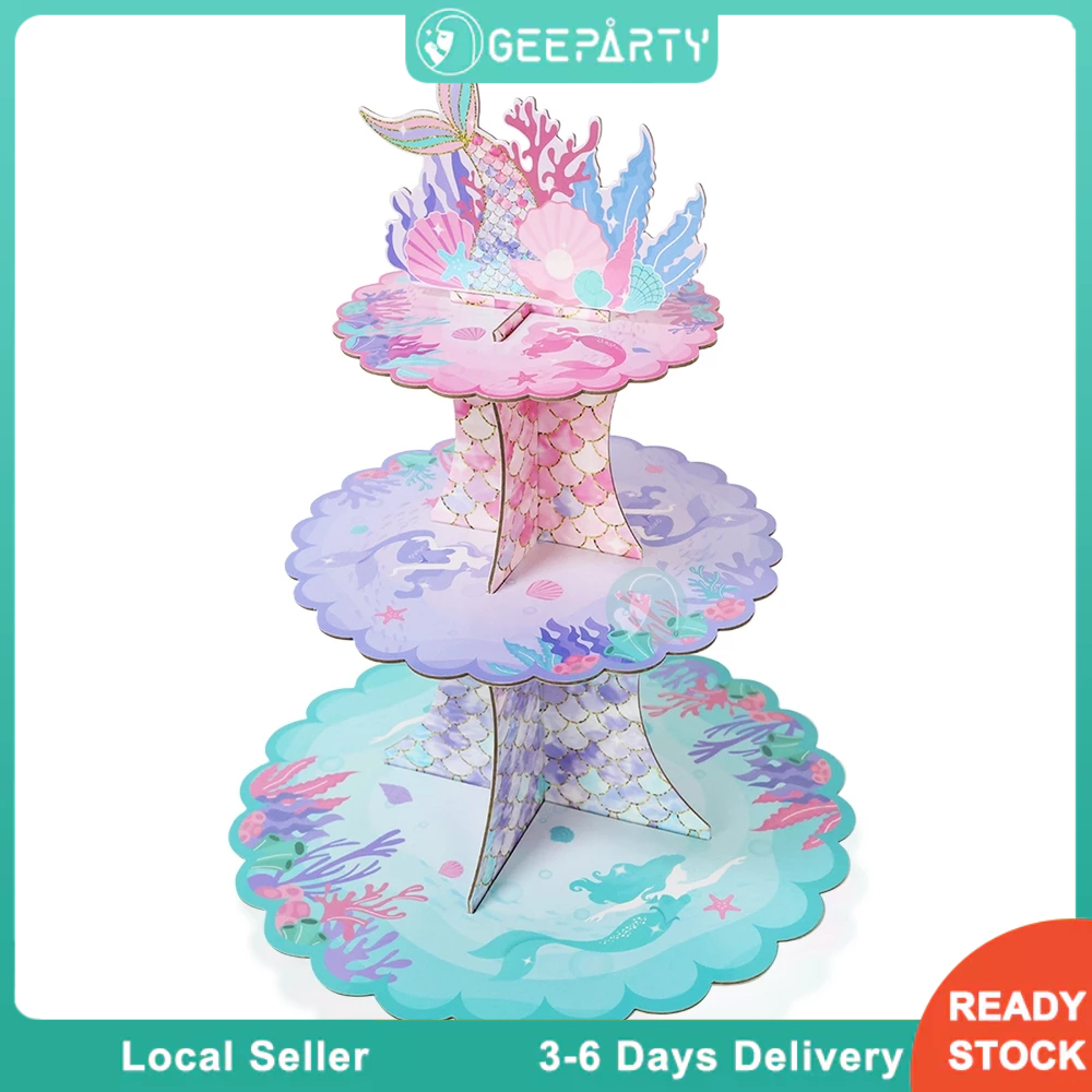 GeeParty 3 Tier Mermaid Theme Cake Stand Mermaid Tail Cupcake Holder ...