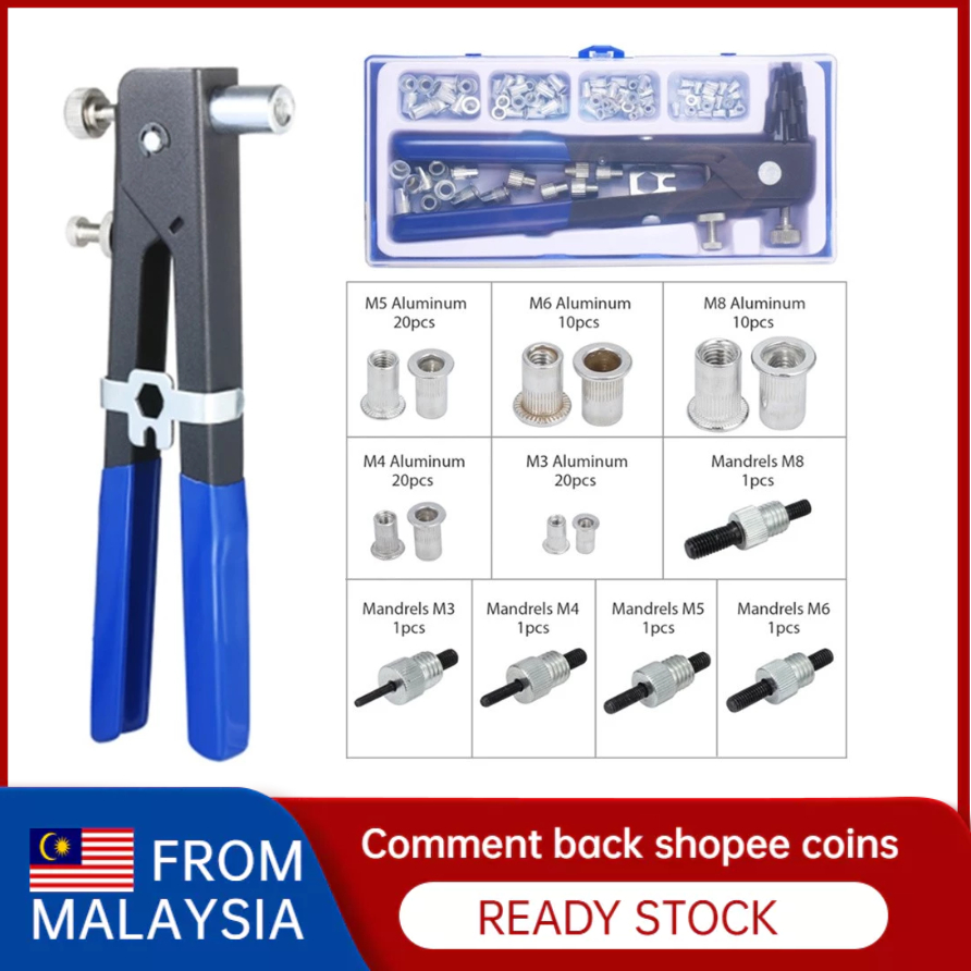 86Pcs/Set M3-M8 Blind Rivet Gun Threaded Insert Hand Riveting Kit Rivet ...