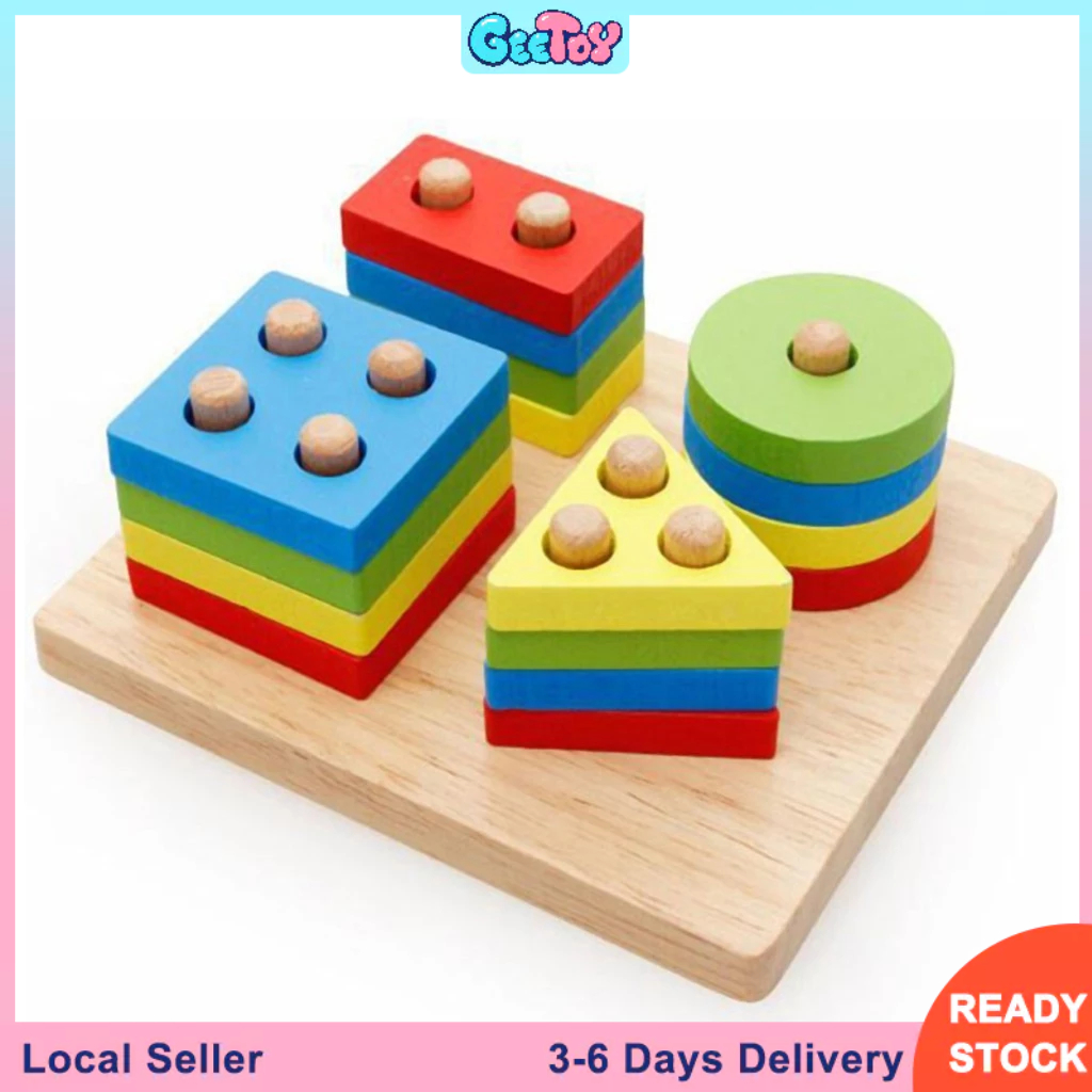 GeeToy Wooden Sorting & Sorting Stacking Toy Shape Sorter Educational ...