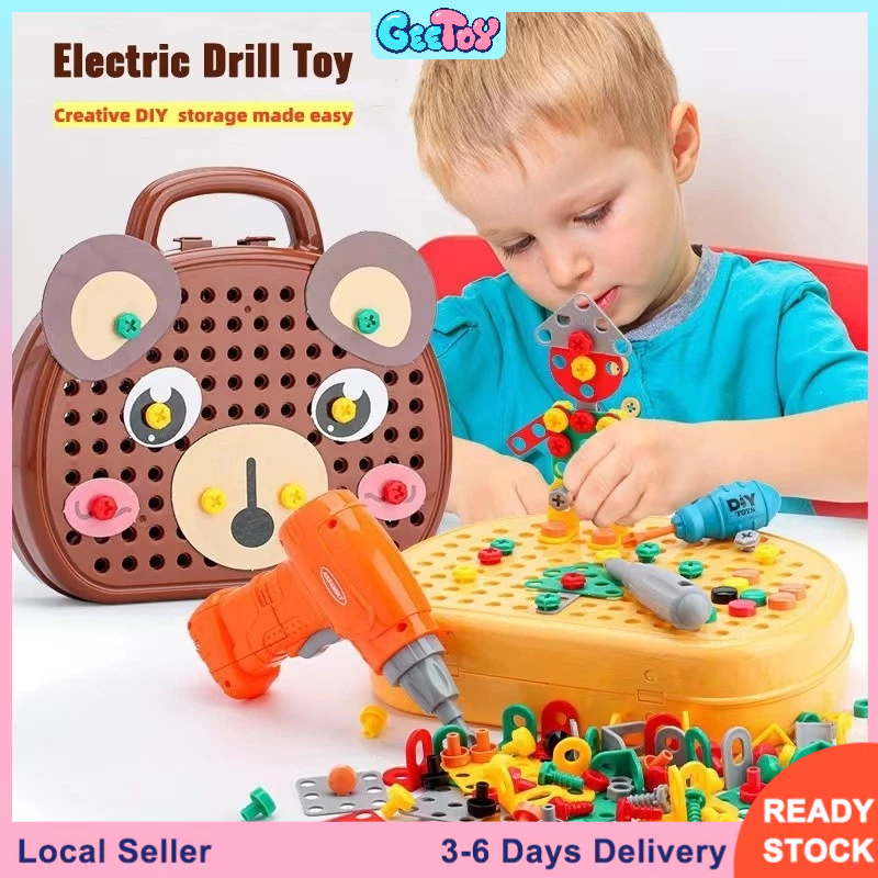 GeeToy Montessori Electric Drill Pretend Play Toys Engineering Driller ...