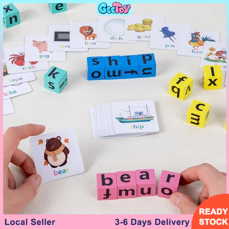GeeToy Letter Spelling Block Flash Cards Game English Words Early ...