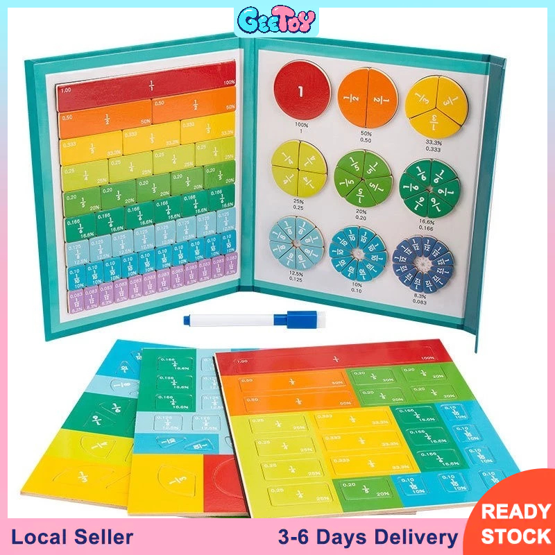 GeeToy Children Magnetic Math Learning Fraction Book Educational Toys ...