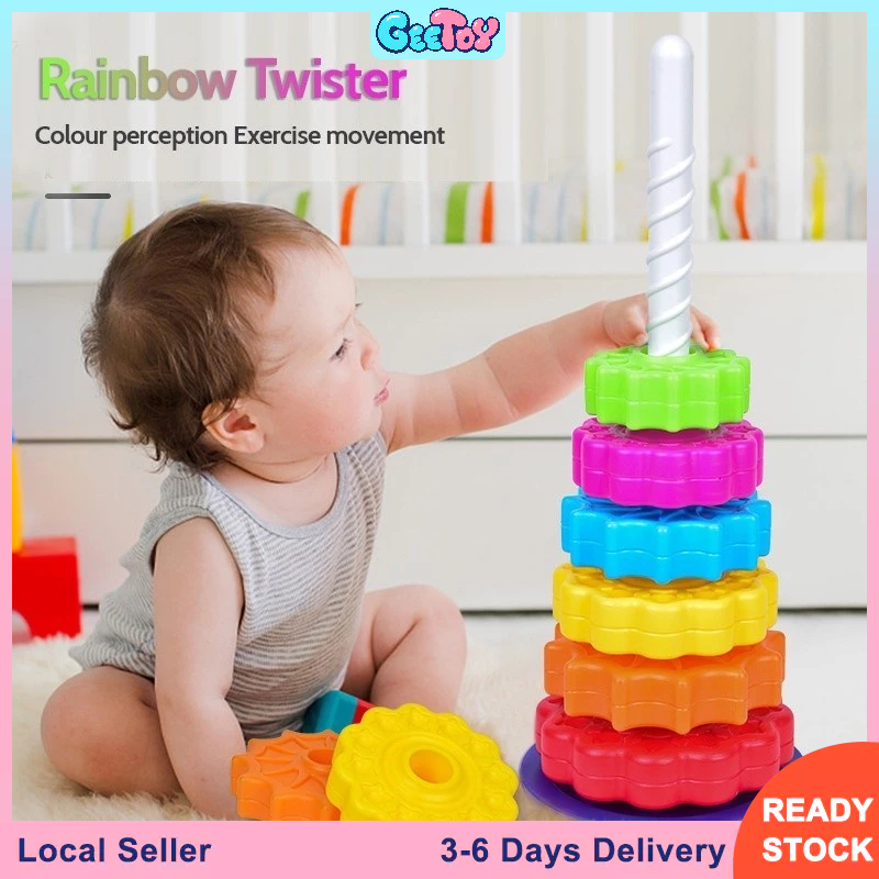 GeeToy 1 Set Rainbow Stacking Tower Color Recognition Building Blocks Educational Toys for Kids ...