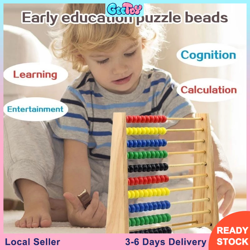 GeeToy Rainbow 10-Row Wooden Puzzle Beads Abacus Count Frame Wooden ...