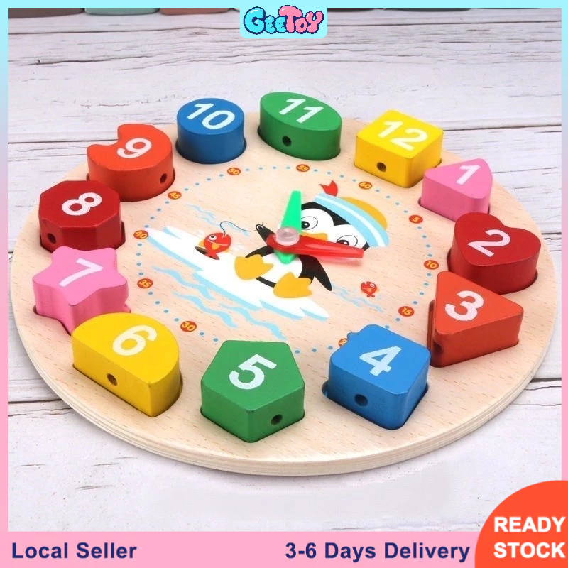 GeeToy Educational Toys Wooden Puzzle Clock Shape Sorting Clock Toys ...